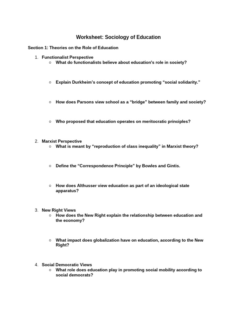 Worksheet - Sociology of Education | PDF | Meritocracy | Sociology