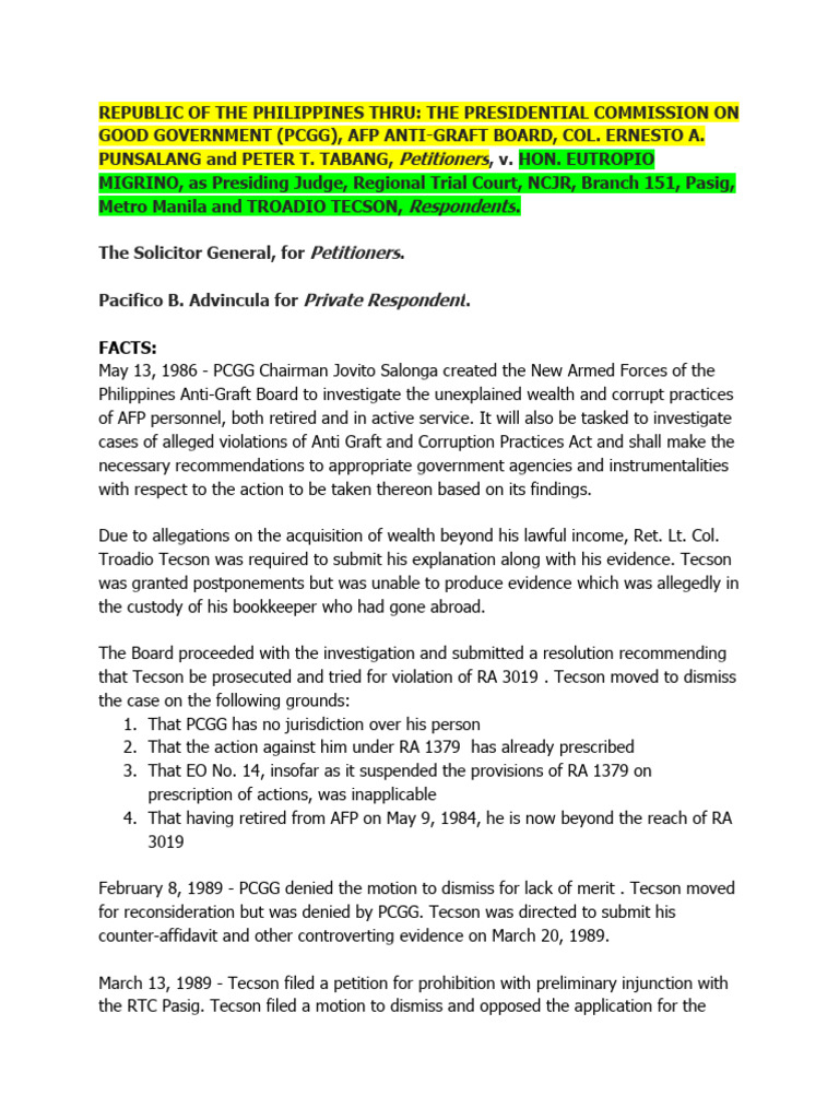 Republic vs. Hon. Eutropio Migrino and Tecson | PDF | Prosecutor | Injunction