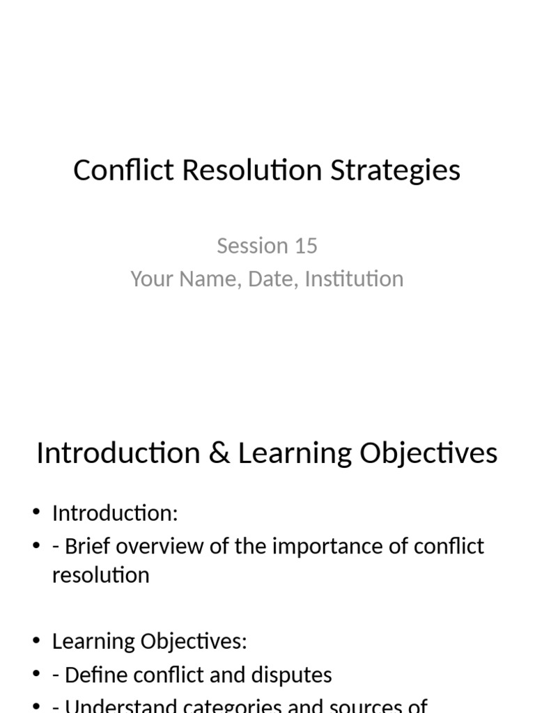 Conflict Resolution Strategies Presentation Pdf Conflict Resolution