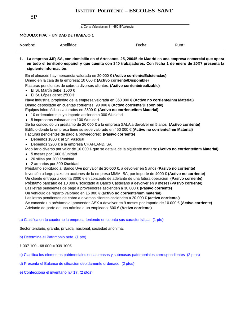 Examen T.1 | PDF | Hoja de balance | Business