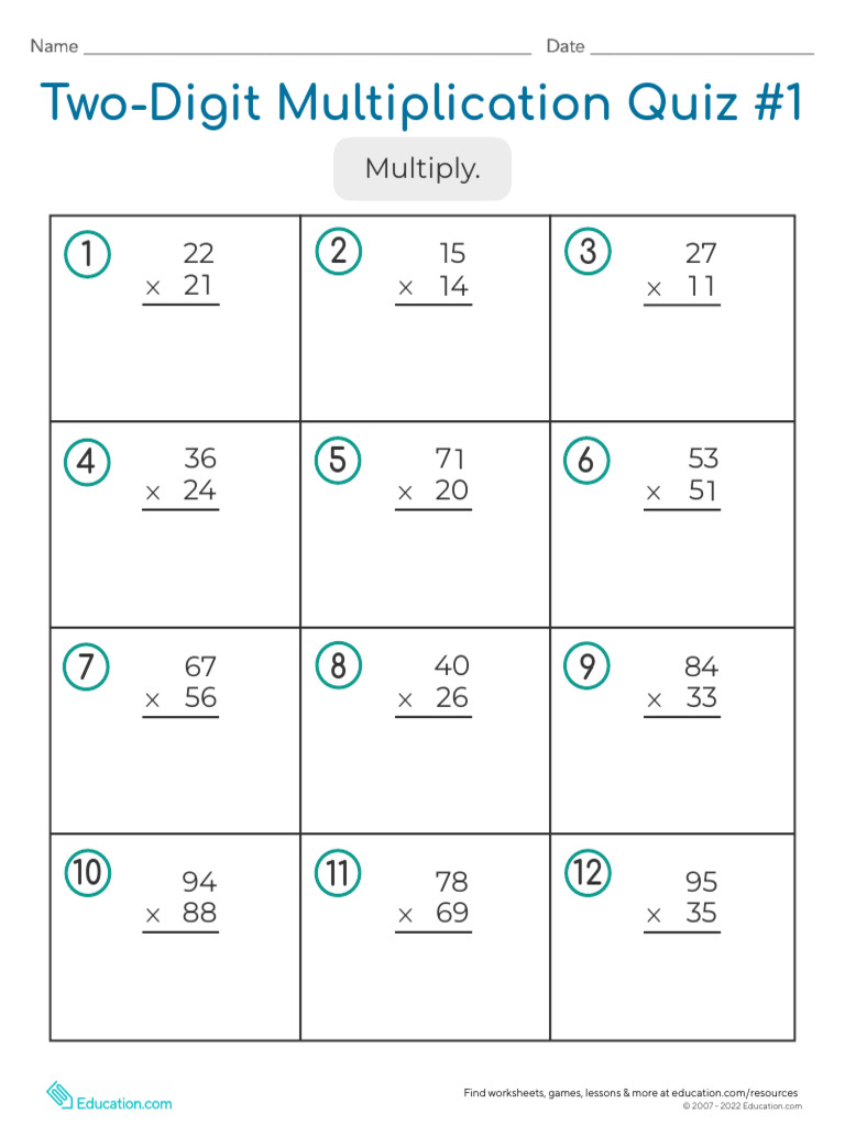 Two Digit Multiplication Quiz 1 | PDF