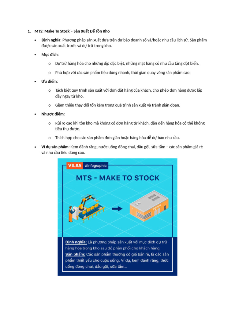1. MTS: Make To Stock - Sản Xuất Để Tồn Kho Định nghĩa Mục đích | PDF