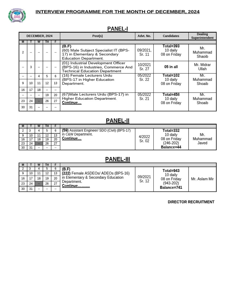 December 2024 Interview Schedule | PDF