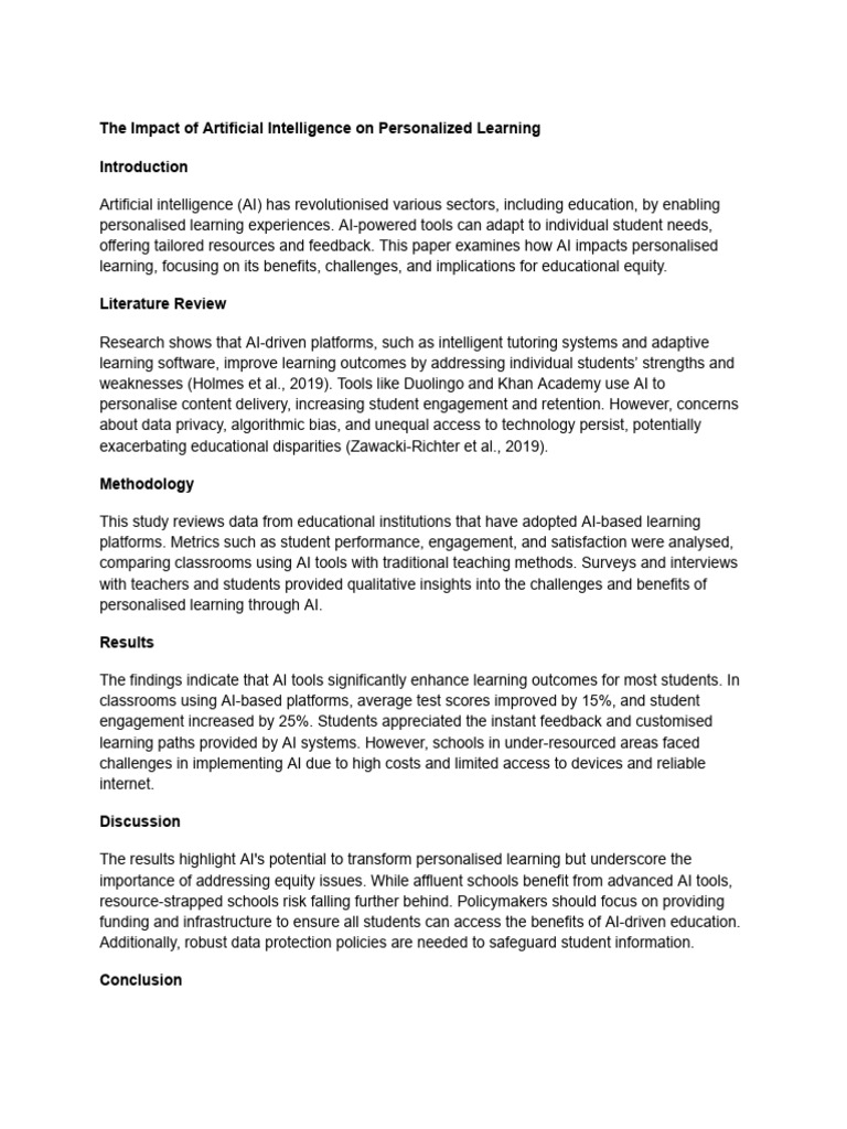 The Impact of Artificial Intelligence On Personalized Learning | PDF | Artificial Intelligence ...