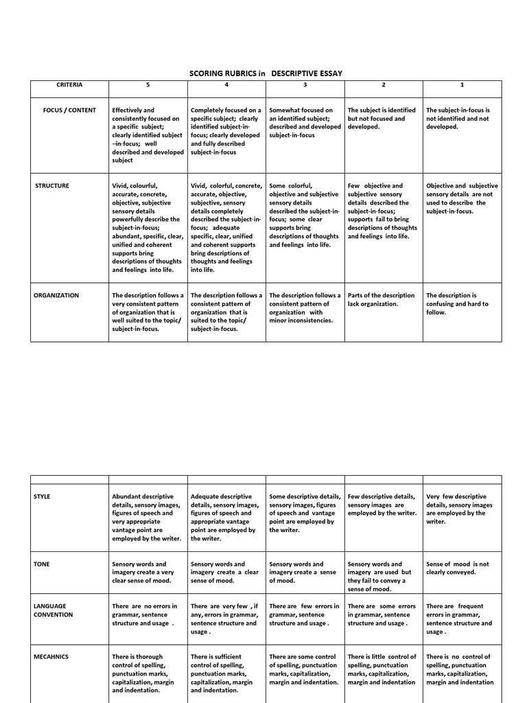 Eng Rubrics and Def Lib Scoring | PDF | Punctuation | Grammar