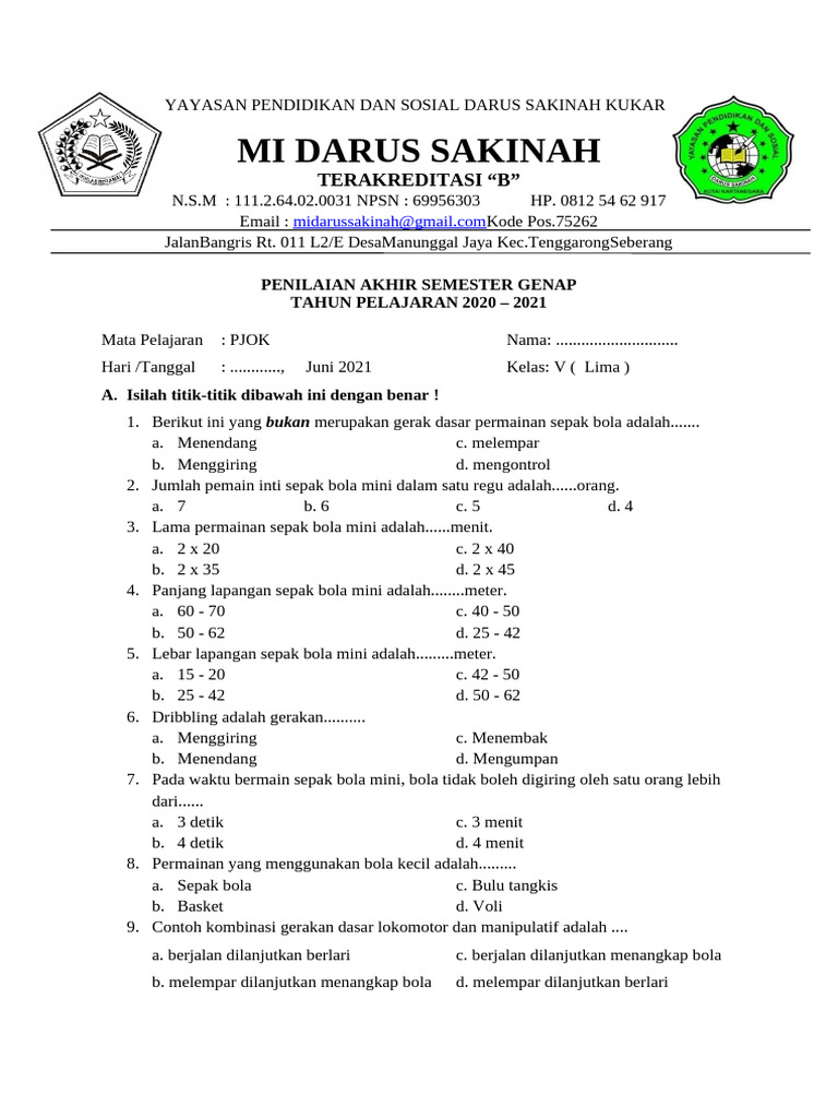 Uas Penjas Kelas 5 | PDF