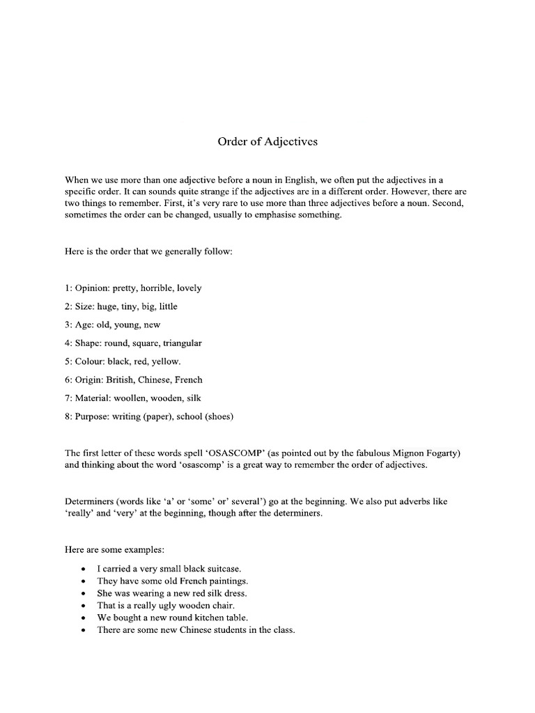 Adjectives ORDER Explanation | PDF