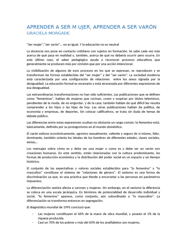 Morgade-Aprender A Ser Mujer, Aprender A Ser Varón | PDF | Feminismo | Estudios de género
