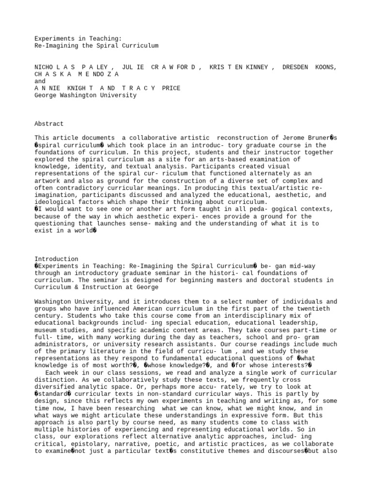 Re-Imagining Bruner's Spiral Curriculum | PDF | Philosophy Of Education ...