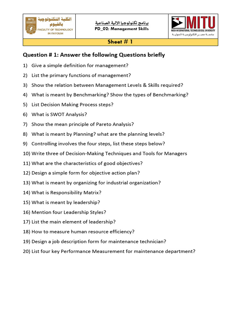 Management Skills - Sheet # 1 | PDF