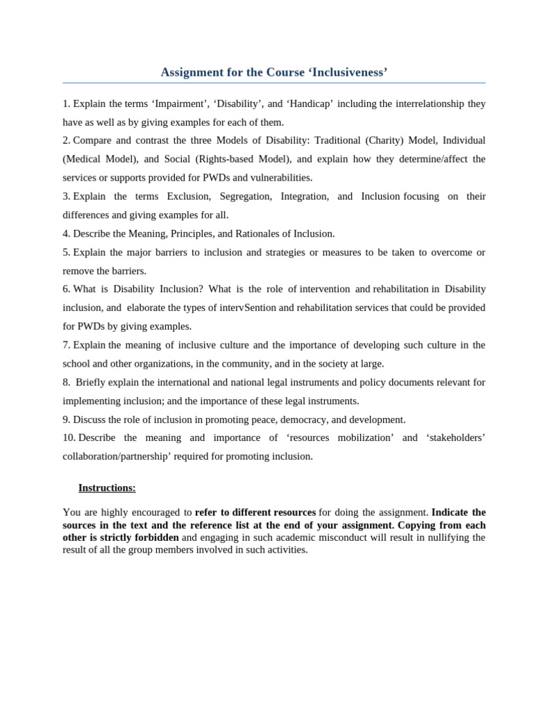 Assignment For Inclusiveness Course, Distance Program | PDF | Science & Mathematics