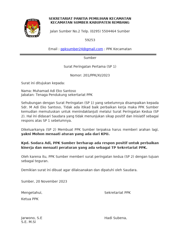 Surat Peringatan Kedua SP 2 | PDF