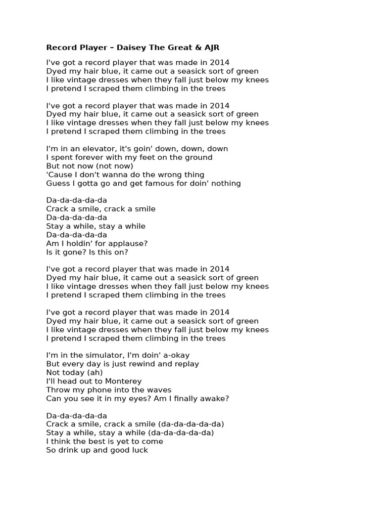 Record Player Lyrics | PDF