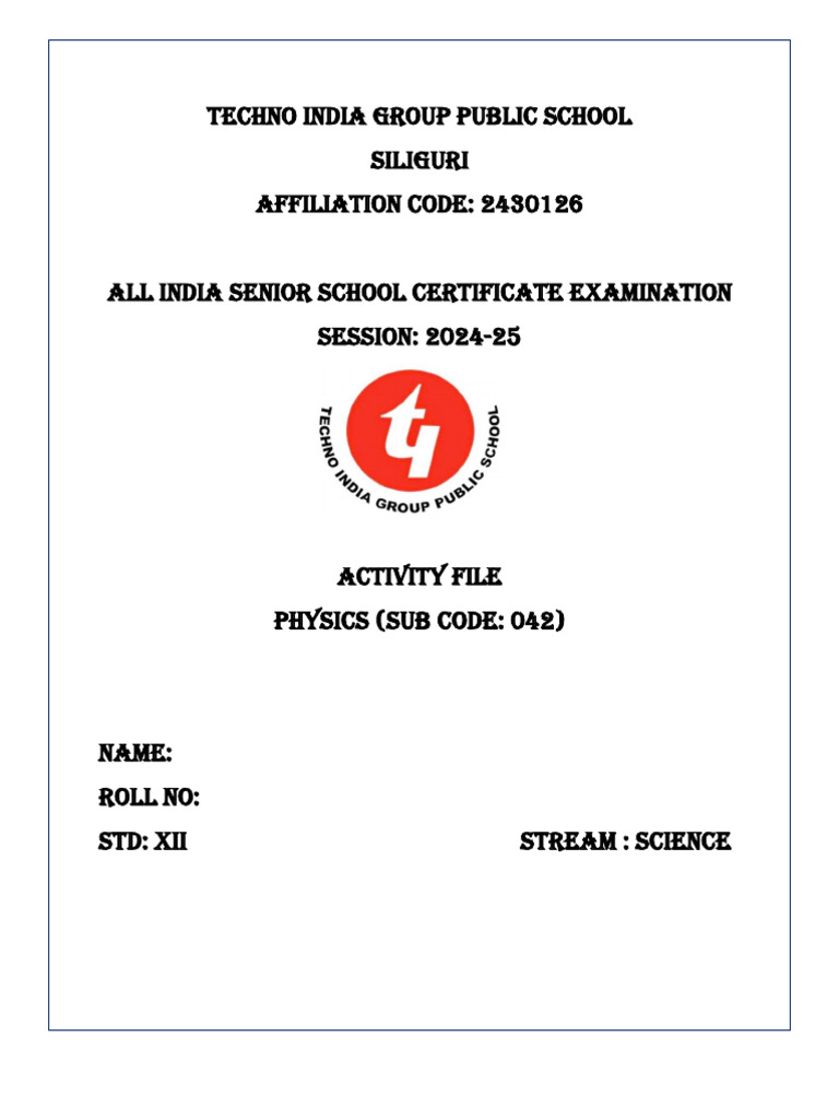 Physics Practical Cover File Activity File | PDF | Career & Growth ...