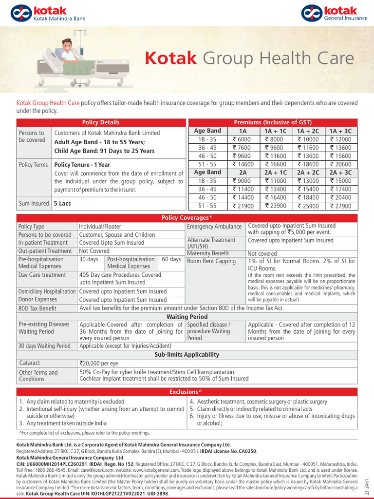 Kotak Group Health Care Plan | PDF | Insurance | Health Care