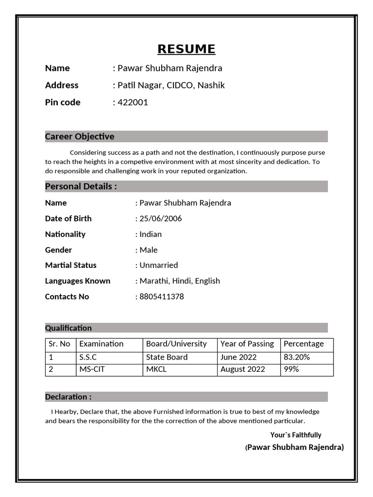 RESUME Shubham | PDF