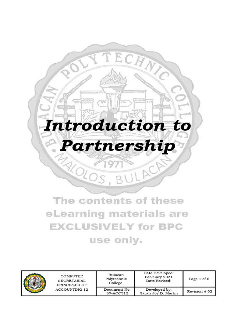 1 Introduction To Partnership | PDF | Partnership | Limited Partnership