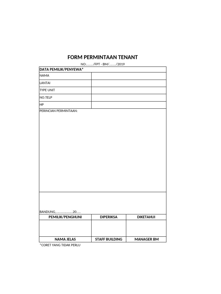 Form Permintaan Tenant | PDF
