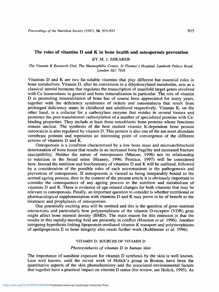 The Roles of Vitamins D and K in Bone Health and Osteoporosis Prevention | PDF | Vitamin D ...