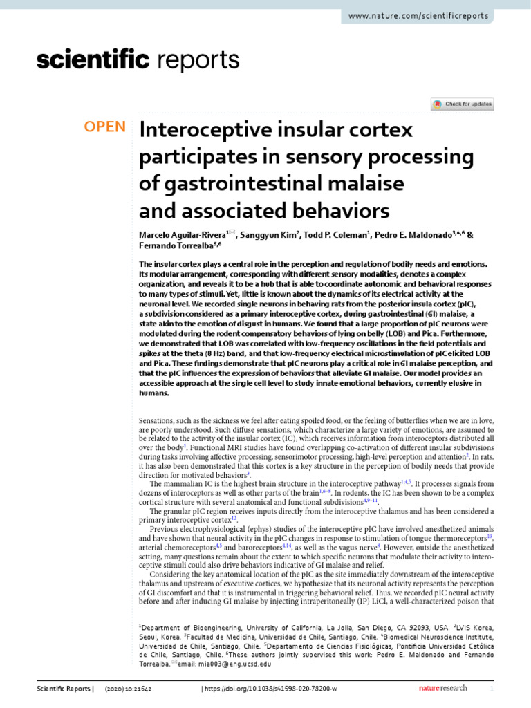Aguilar-Rivera Et Al (2020) | PDF | Insular Cortex | Perception
