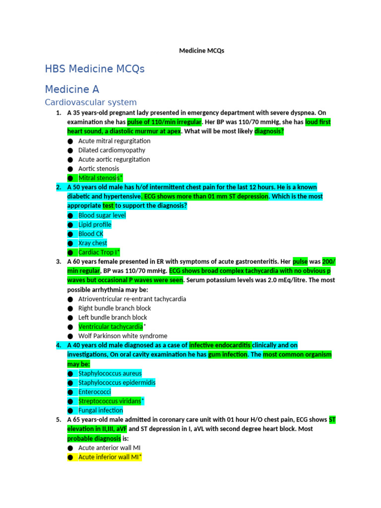 Final Year Medicine Mcqs (1) Ultimate Corrected | PDF | Heart | Arthritis