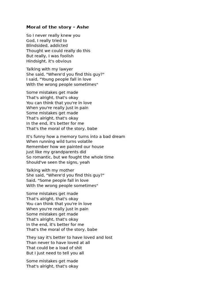 Moral of The Story Lyrics | PDF | Poetry