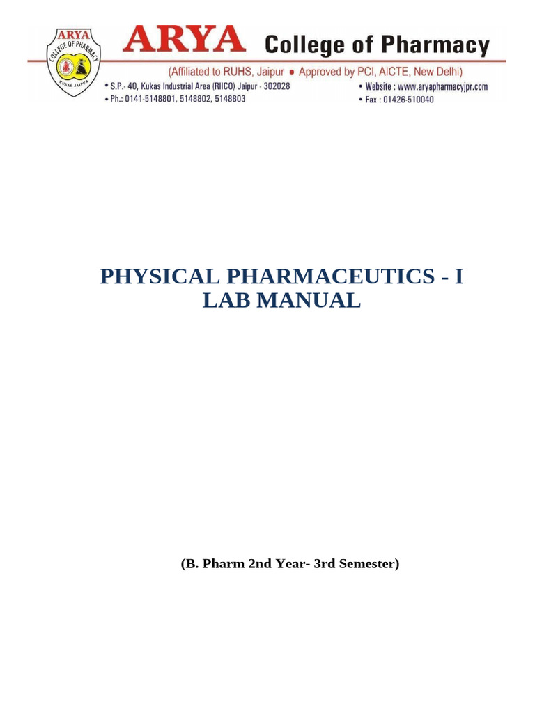 Lab Manual Physical Pharmaceutics I | PDF | Density | Titration