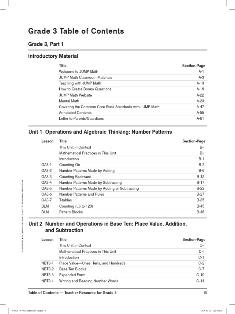 Grade 3 Table of Contents | PDF | Mathematics | Shape