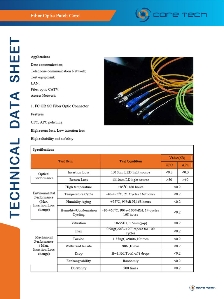 Fiber Optic Connector Technical Data Sheet | PDF | Optics ...