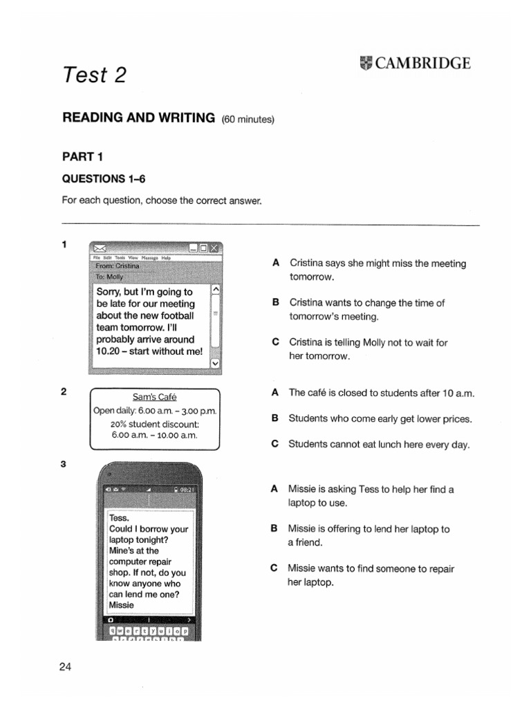 KET Reading and Writing Practice Test 2 | PDF