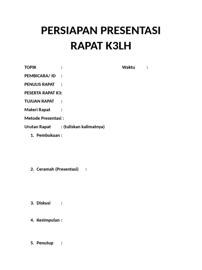 Persiapan Presentasi Rapat k3lh | PDF