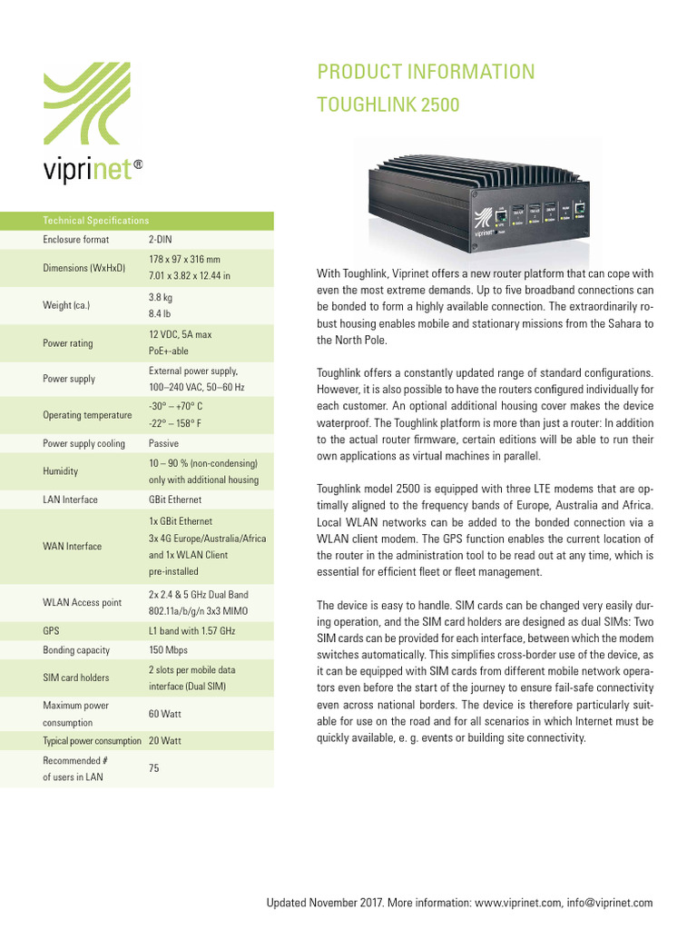 Viprinet Toughlink 2500 en | PDF | Wireless Lan | Modem