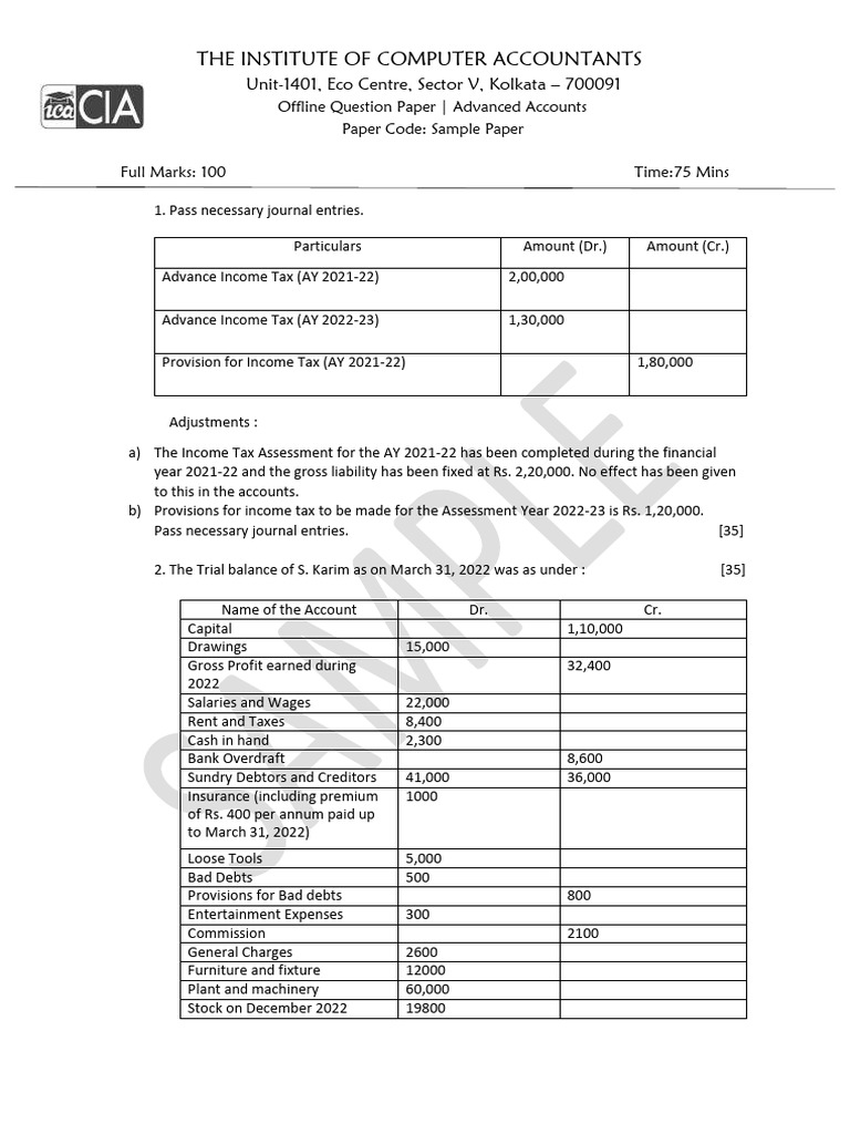Adv Accounts_Sample_1 | PDF | Equity (Finance) | Balance Sheet