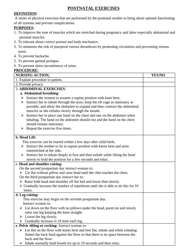 Post Operative Exercises | PDF | Postpartum Period | Abdomen