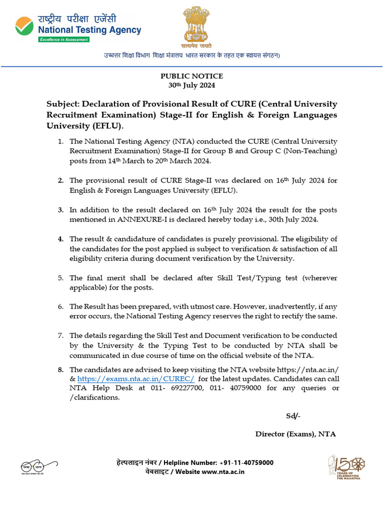 EFLU CURE STAGEII Additional Result | PDF