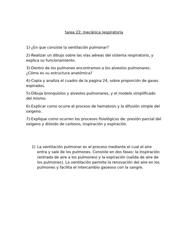 Tarea 22 Biología MR | PDF | Pulmón | Sistema respiratorio