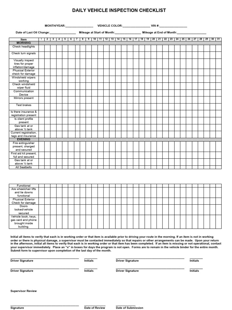 Daily Vehicle Inspection Checklist | PDF | Vehicles | Motor Vehicle