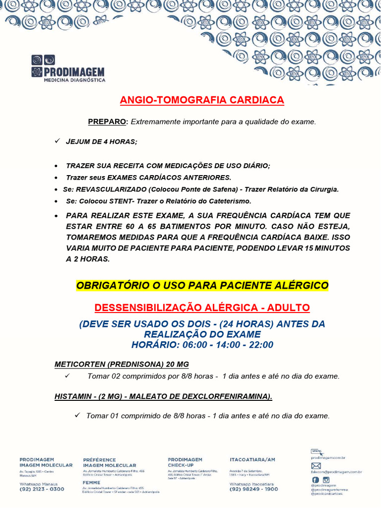 Preparação para Angio-Tomografia Cardíaca | PDF