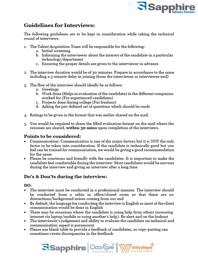 Guidelines For Interviews - 2-Jul-2024 | PDF | Interview