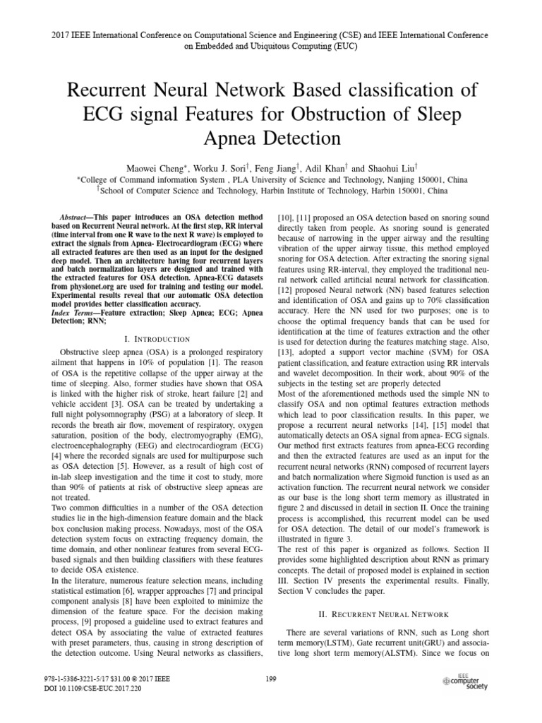 Recurrent Neural Network Based Classification of ECG Signal Features For Obstruction of Sleep ...