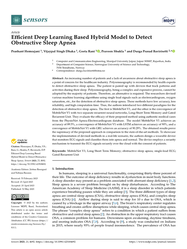 Efficient Deep Learning Based Hybrid Model To Detect Obstructive Sleep Apnea | PDF | Artificial ...