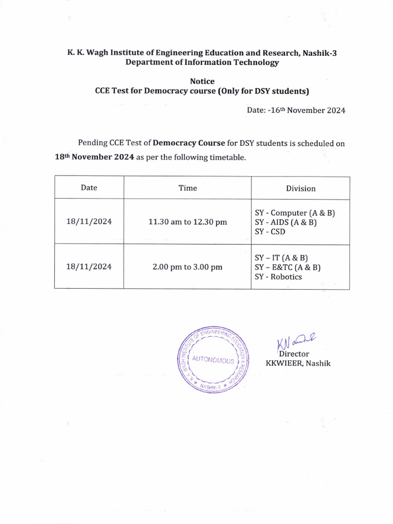 CCE Test For Democracy Course (Only For DSY Students) | PDF