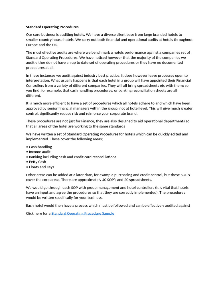 Standard Operating Procedures | PDF | Finance & Money Management