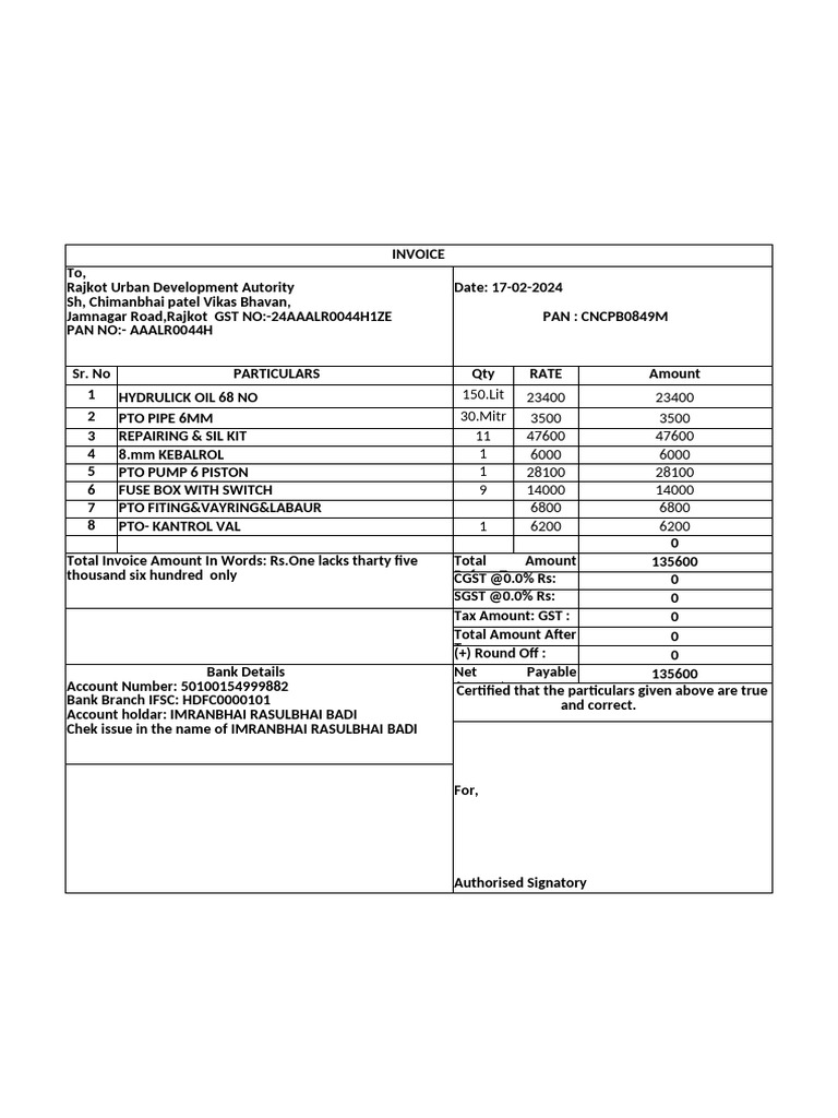 Ruda Invoice No 168 | PDF | Taxation | Taxes