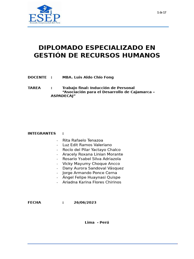 Trabajo Final de Induccion de Personal-Revision | PDF | Gestión de ...