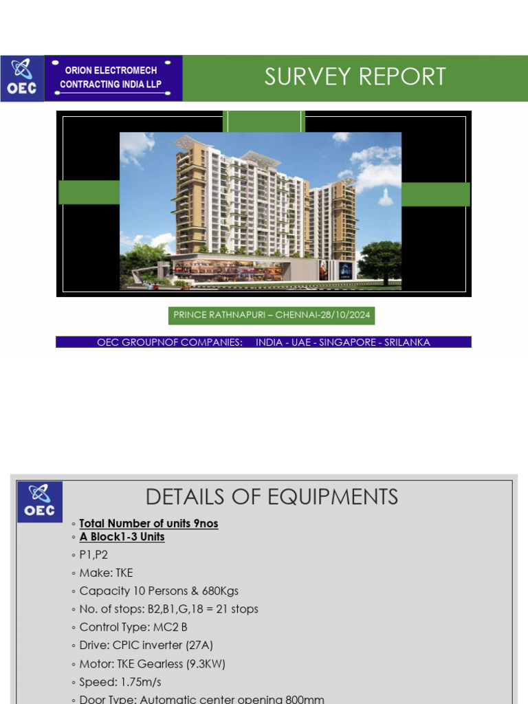 Elevator Equipment Survey Report | PDF | Manufactured Goods | Vehicles