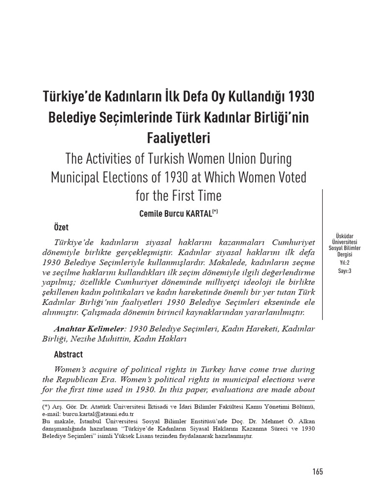 T - Rkiye - de Kad - Nlar - N - LK Defa Oy Kulland - 1930 Belediye Se - Imlerinde T - RK Kad ...