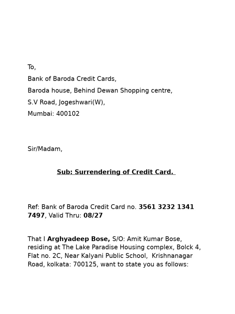 Sub: Surrendering of Credit Card | PDF | Career & Growth | Finance ...