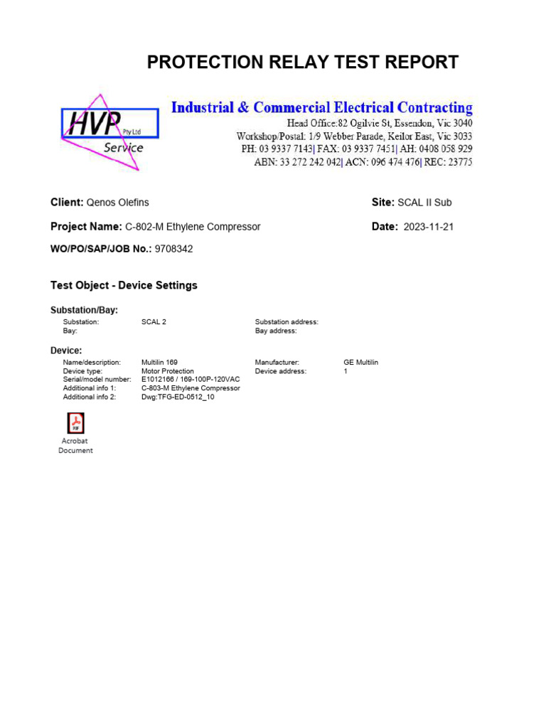 2023-11-21 C-802-M GE Multilin 169 Motor Protection Relay Test Report ...