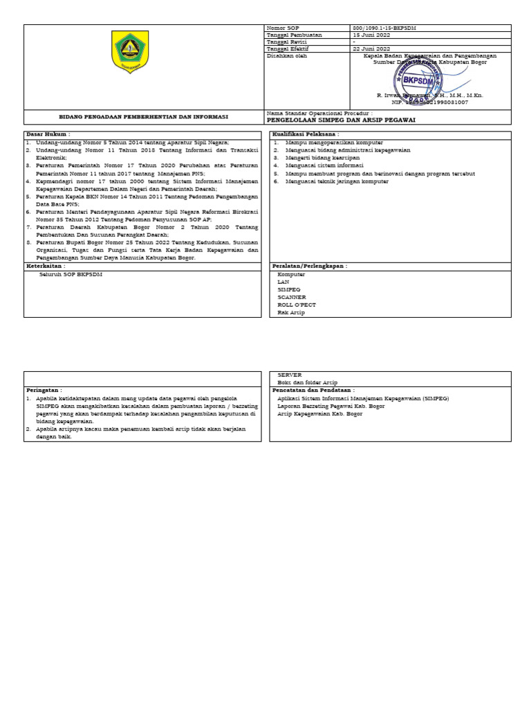 Pengelolaan SIMPEG dan Arsip Pegawai | PDF